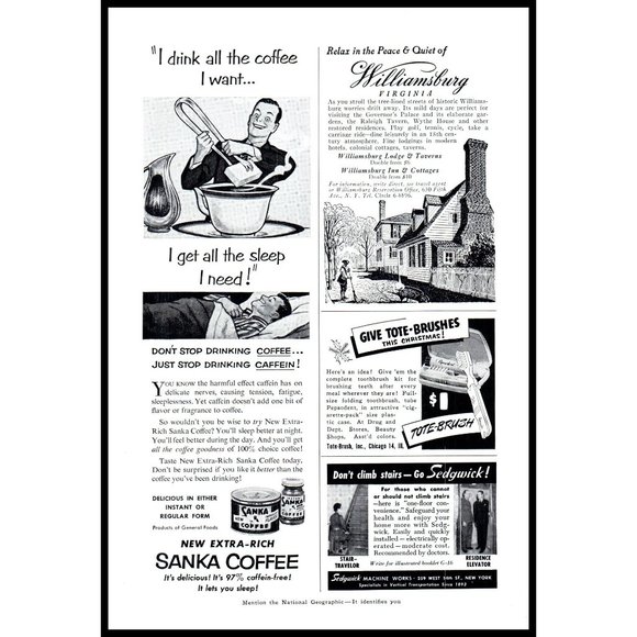 Sanka | Art | 953 Sanka Decaf Coffee Vintage Print Ad Giant Cup Sugar ...
